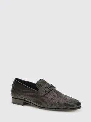 FERRAGAMO Gancini Woven Leather Loafers - Dark