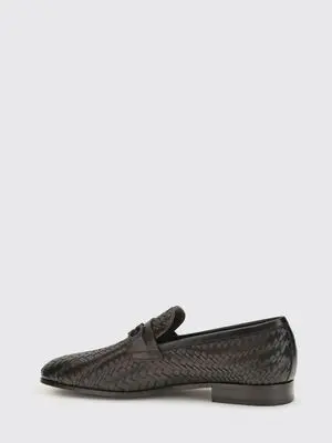 FERRAGAMO Gancini Woven Leather Loafers - Dark