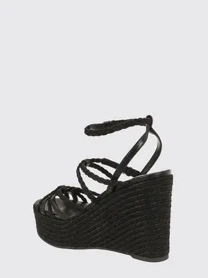 JIMMY CHOO Nyra Wedge Sandal In Woven Suede And Leather - Black