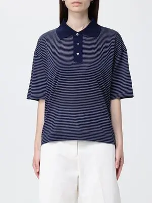 AMI Paris Striped Cotton Polo Shirt - Blue