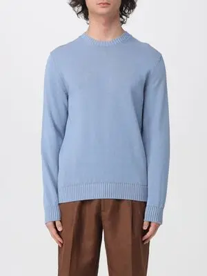 ZANONE Crewneck Sweater In Linen And Cotton Blend - Blue