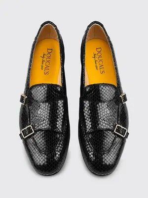 DOUCAL'S Python Embossed Leather Monk Strap Shoes