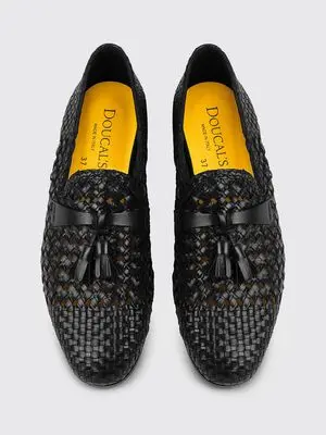 DOUCAL'S Woven Leather Loafers With Tassel Detail - Black
