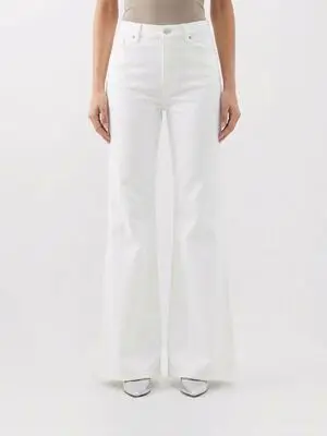 7 For All Mankind Flared Stretch Denim Jeans - White