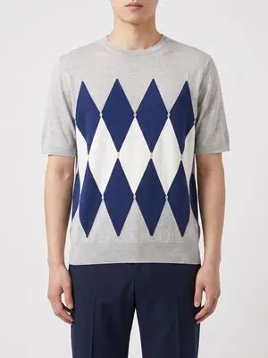 BALLANTYNE Diamond Pattern Crew Neck Short Sleeve Pullover - Grey 1