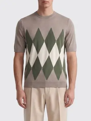 BALLANTYNE Diamond Pattern Crew Neck Short Sleeve Pullover - Grey