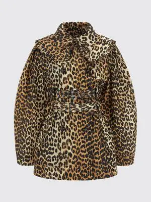 GANNI Animal Print Double-breasted Trench Coat - Brown