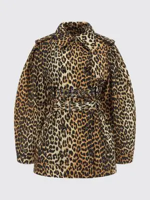 GANNI Animal Print Double-breasted Trench Coat - Brown