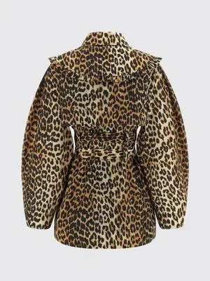 GANNI Animal Print Double-breasted Trench Coat - Brown