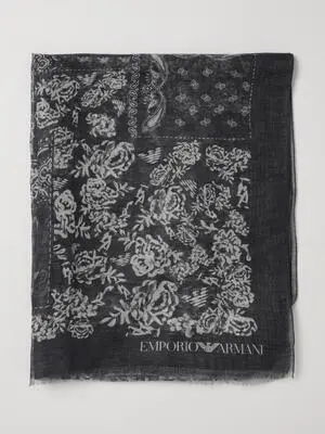 Emporio Armani Modal Blend Scarf With Floral Print - Blue