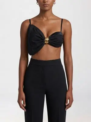 Elisabetta Franchi Crop Bra Top With Metal Ring - Black