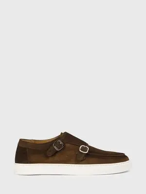 DOUCAL'S Suede Monk Strap Shoes - Brown