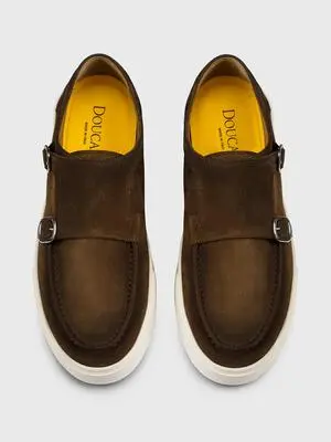 DOUCAL'S Suede Monk Strap Shoes - Brown