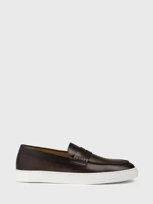 DOUCAL'S Leather Loafers With Saddle Strap Detail - Dark
