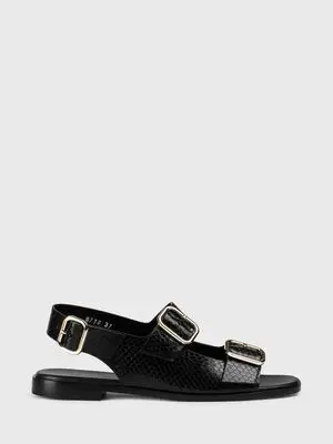 DOUCAL'S Python Print Leather Slingback Sandals - Black