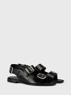 DOUCAL'S Python Print Leather Slingback Sandals - Black