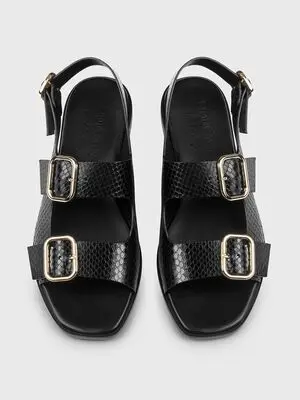 DOUCAL'S Python Print Leather Slingback Sandals - Black