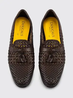 DOUCAL'S Woven Leather Loafers With Tassel Detailing - Dark