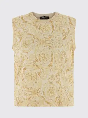 Versace Baroque Print Silk Sleeveless Top - Yellow