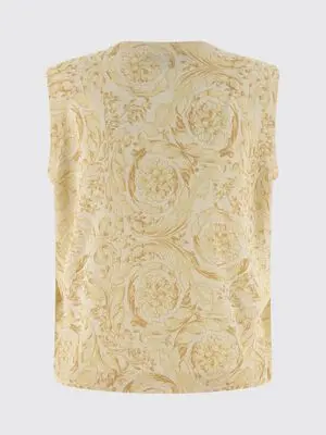 Versace Baroque Print Silk Sleeveless Top - Yellow