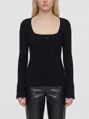 COURREGES Ribbed Knit Top With Button Detail - Black