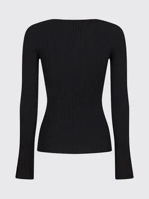 COURREGES Ribbed Square Neck Long Sleeve Top - Black