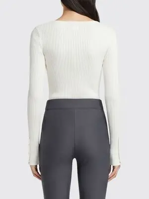 COURREGES Ribbed Square Neck Long Sleeve Top - White
