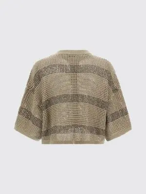 Brunello Cucinelli Open Knit Metallic Cardigan - Beige