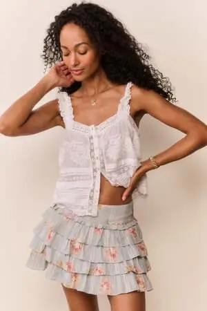 LoveShackFancy Moralina Mini Skirt - Rustic Sky