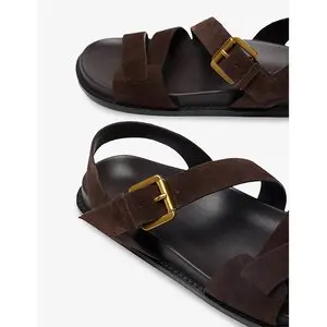Whistles Asymmetric Strap Suede Flat Sandals - Brown