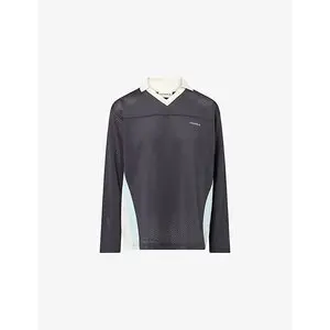 ADANOLA Collared Long Sleeve Mesh Jersey Top - Midnight Blue