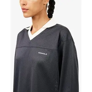 ADANOLA Collared Long Sleeve Mesh Jersey Top - Midnight Blue