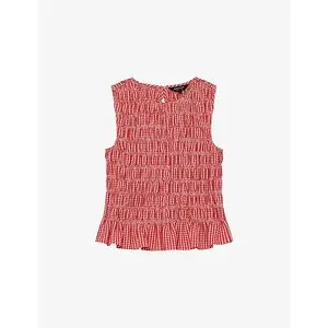 Whistles Gingham-print Shirred Woven Top