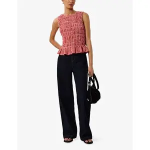 Whistles Gingham-print Shirred Woven Top