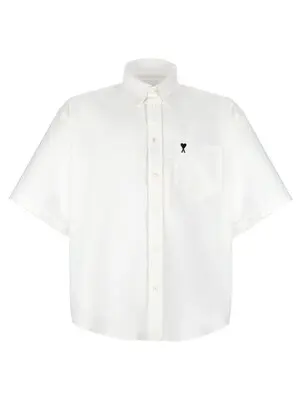 AMI Paris Button-down Shirt With Embroidered Logo - White