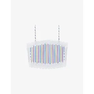 Claudie Pierlot Striped Lace-trim Cropped Cotton Top - Multicolored