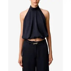 Claudie Pierlot Sleeveless Open-back Satin Top - Navy