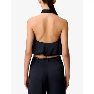 Claudie Pierlot Sleeveless Open-back Satin Top - Navy