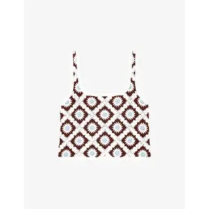 Maje Floral Crochet Top - Brown/blue