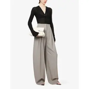 MUGLER Pleated Wide-leg Wool Trousers - Grey