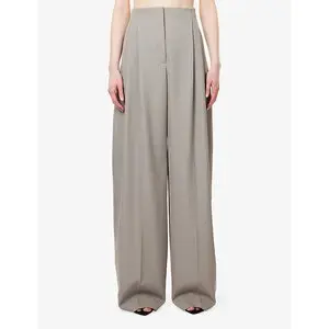 MUGLER Pleated Wide-leg Wool Trousers - Grey