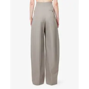 MUGLER Pleated Wide-leg Wool Trousers - Grey