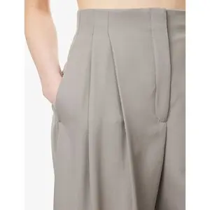 MUGLER Pleated Wide-leg Wool Trousers - Grey