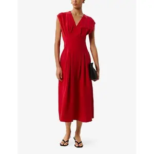 Whistles V-neck Linen-blend Midi Dress - Red
