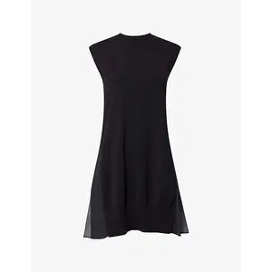 Sacai Denim X Knit Pleated Cotton Mini Dress