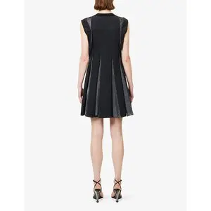 Sacai Denim X Knit Pleated Cotton Mini Dress