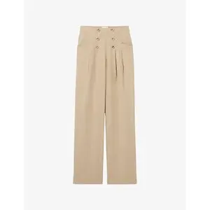 Claudie Pierlot Wide-leg Linen-blend Trousers With Button Detail