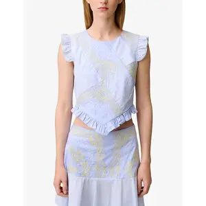 Claudie Pierlot Striped Ruffled Cotton Top