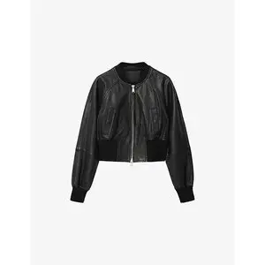 ALLSAINTS Suri Zip-up Cropped Leather Bomber Jacket - Black
