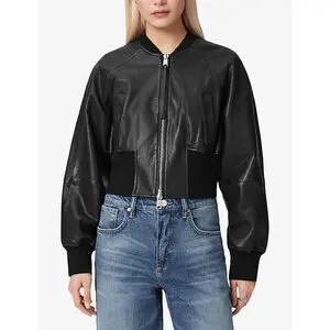 ALLSAINTS Suri Zip-up Cropped Leather Bomber Jacket - Black